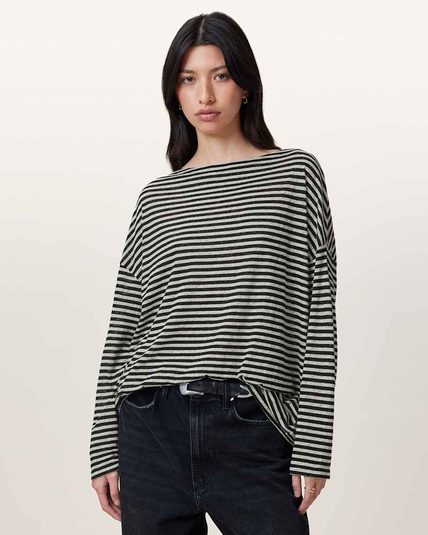 Rita Relaxed Fit Striped T-Shirt Chalk/Ink | ALLSAINTS US